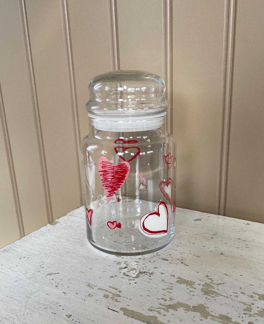 Libbey Glass Hearts Canister With Bubble Glass Sealed Lid - Etsy