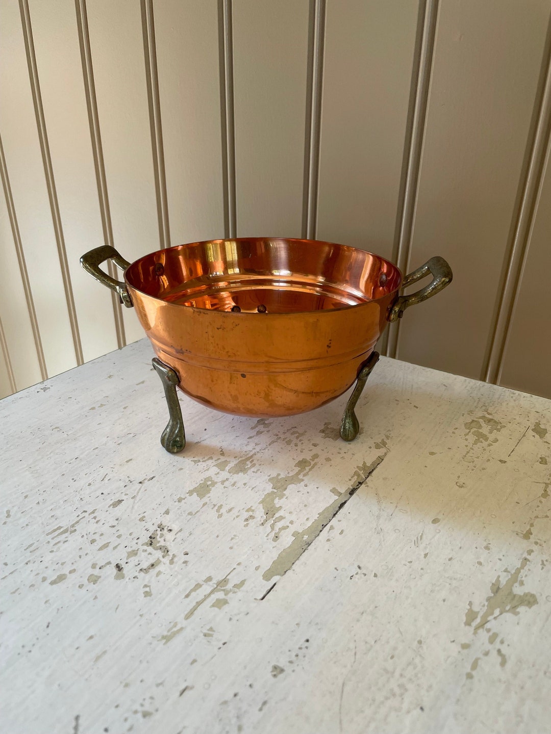 Small Copper Colander With Brass Handles and Feet Vintage Copper and ...