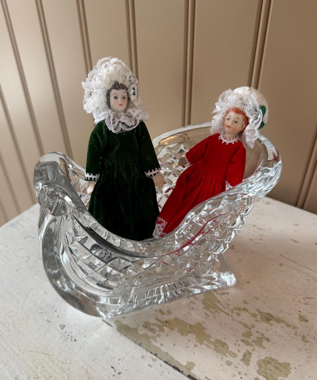 Victorian Small Porcelain Dolls in Velvet and Lace Dresses Set of 2 ...