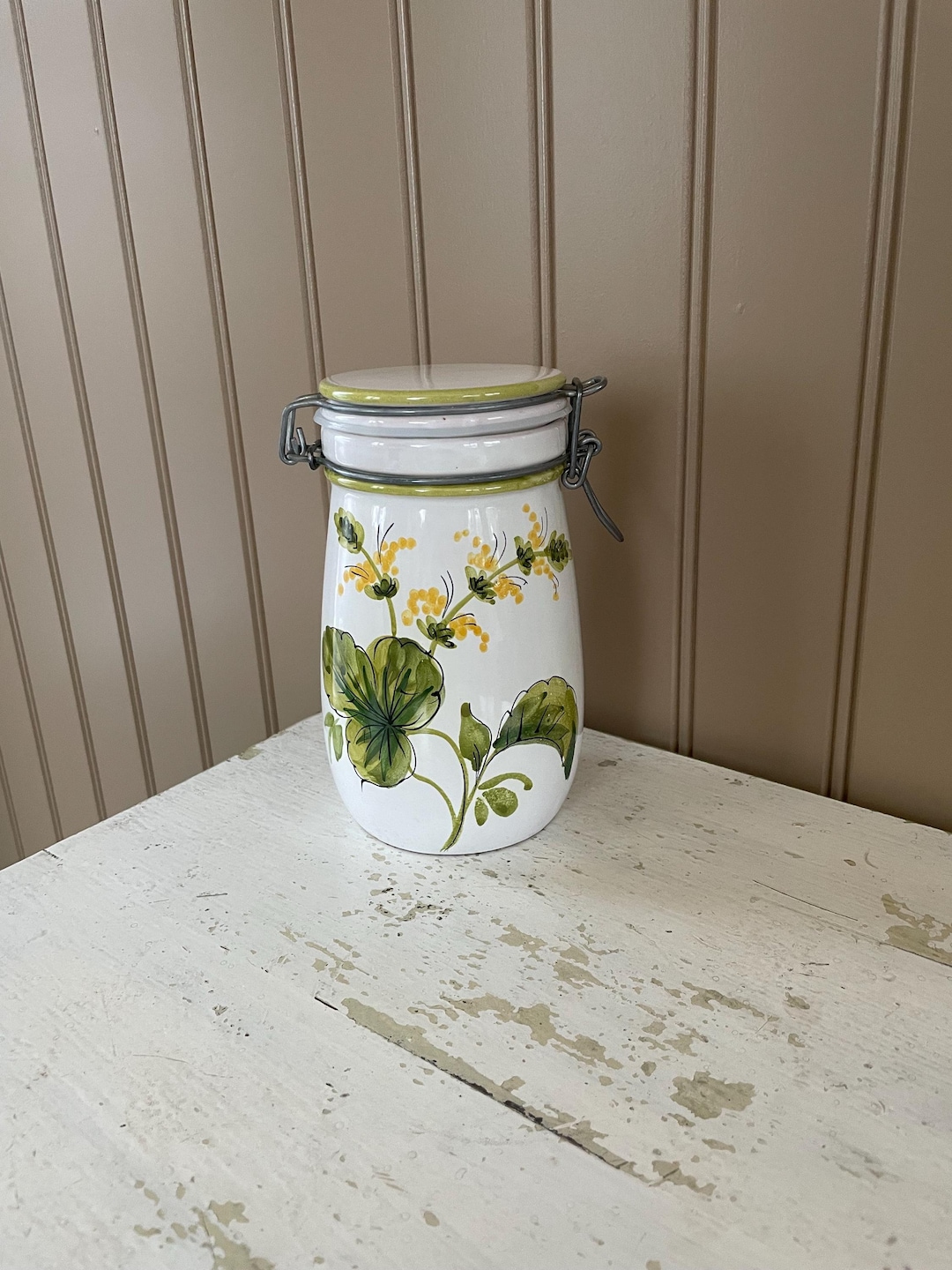 Hand Painted Italian Ceramic Canister With Hinged Lid - Etsy