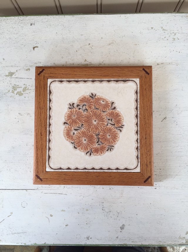 Tile Wood Framed Trivet Floral Tile Decor FEM Dated 1997 - Etsy
