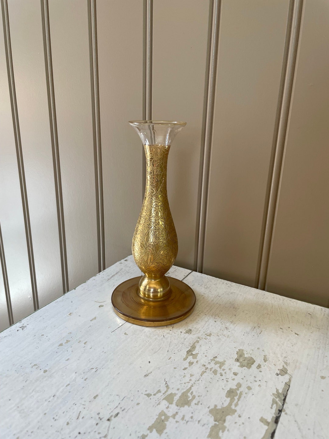 Ransgil Gold Overlay Floral Embossed Bud Vase 7 Inch - Etsy