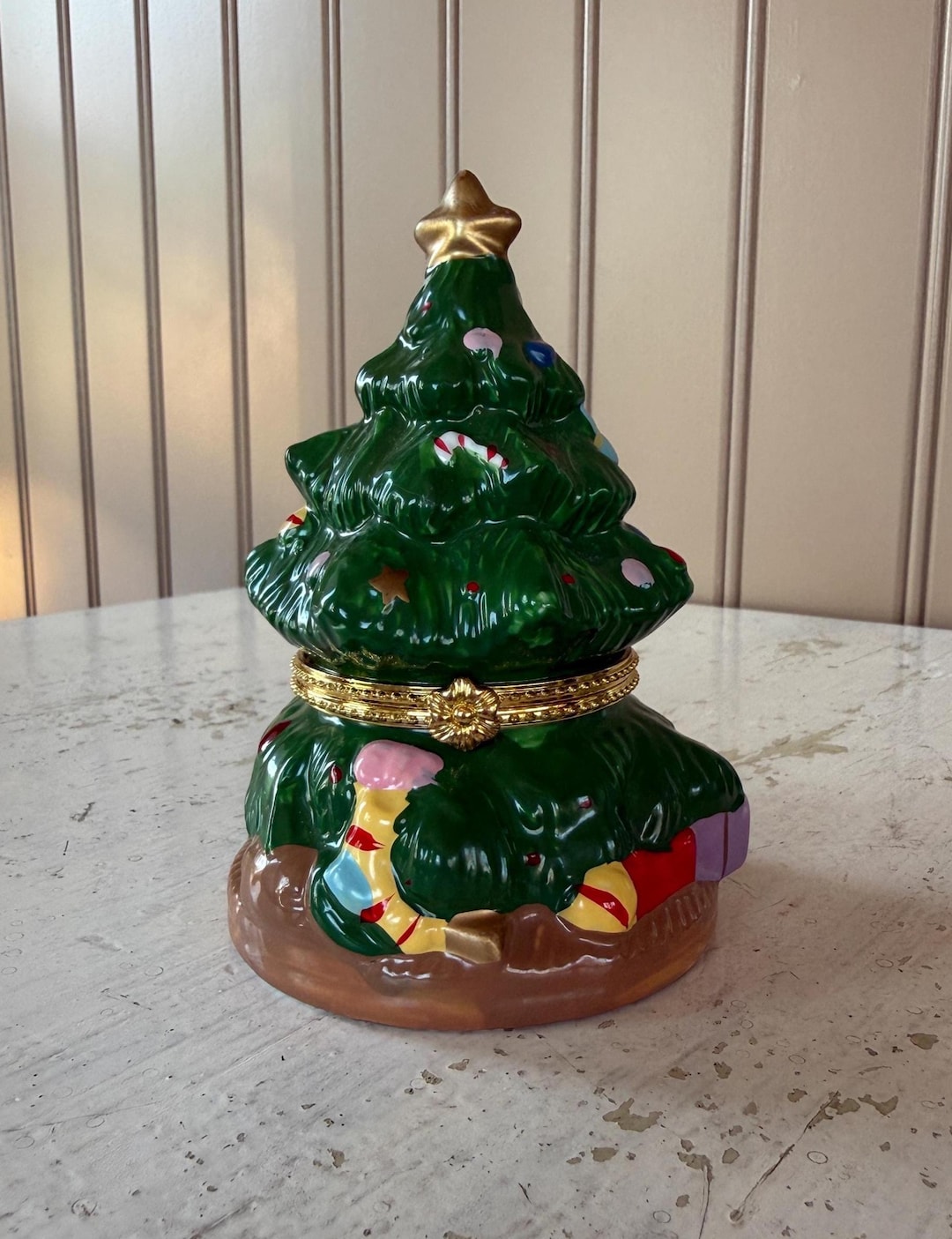 Hand Painted Ceramic Christmas Tree Trinket Box Hinged Small Tree - Etsy