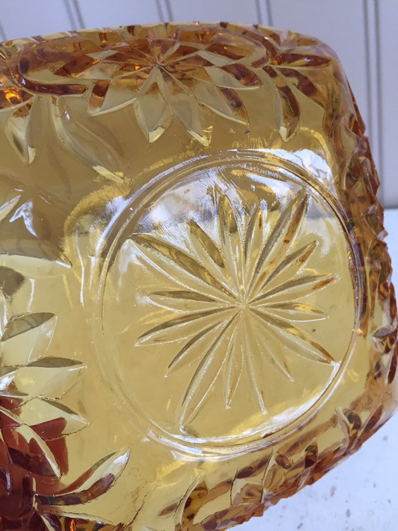 Amber cut glass small dish relish dish candy dish | Etsy