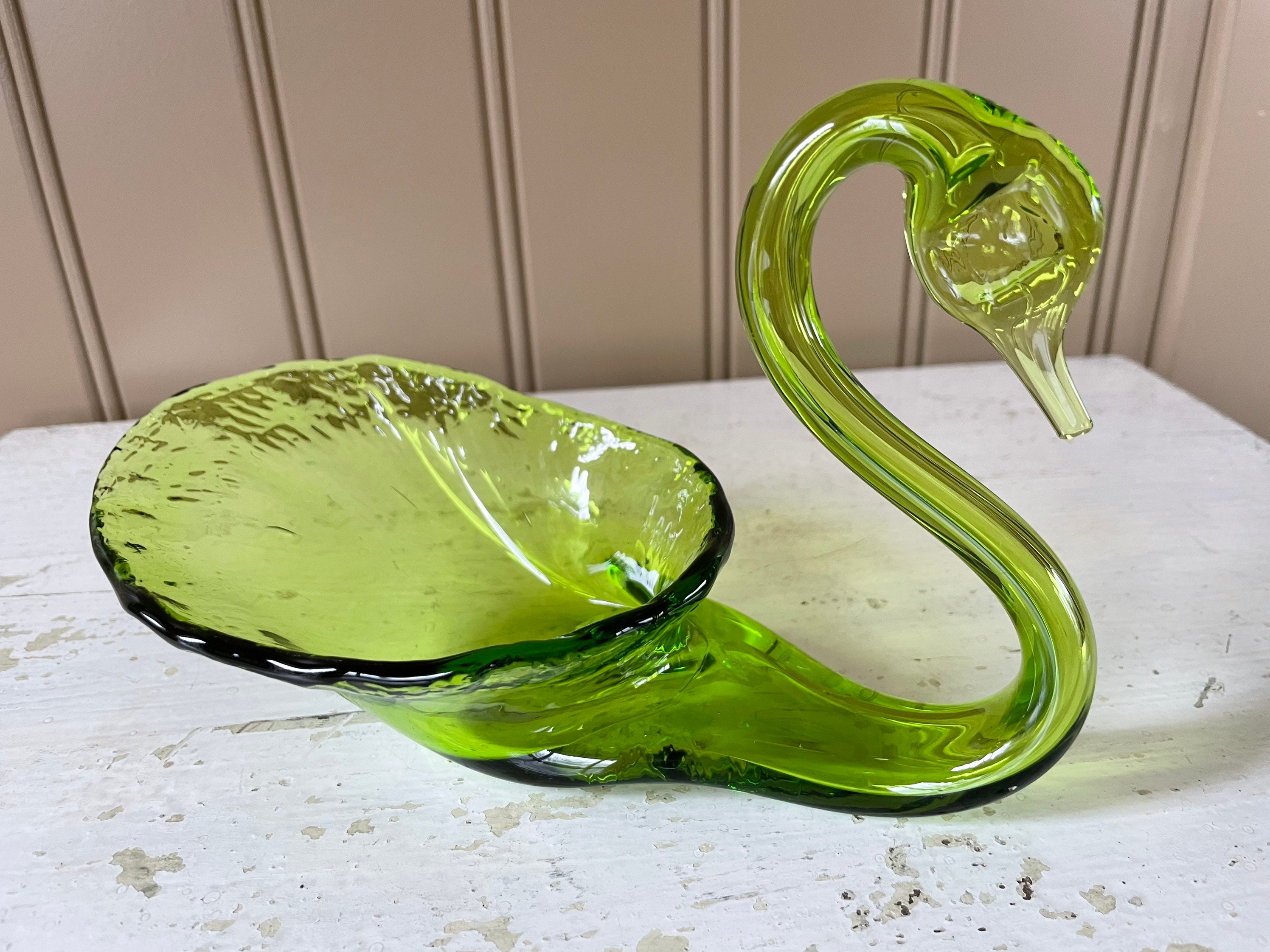 Viking Art Glass Green Swan Trinket Dish Hand Blown Candy Dish - Etsy