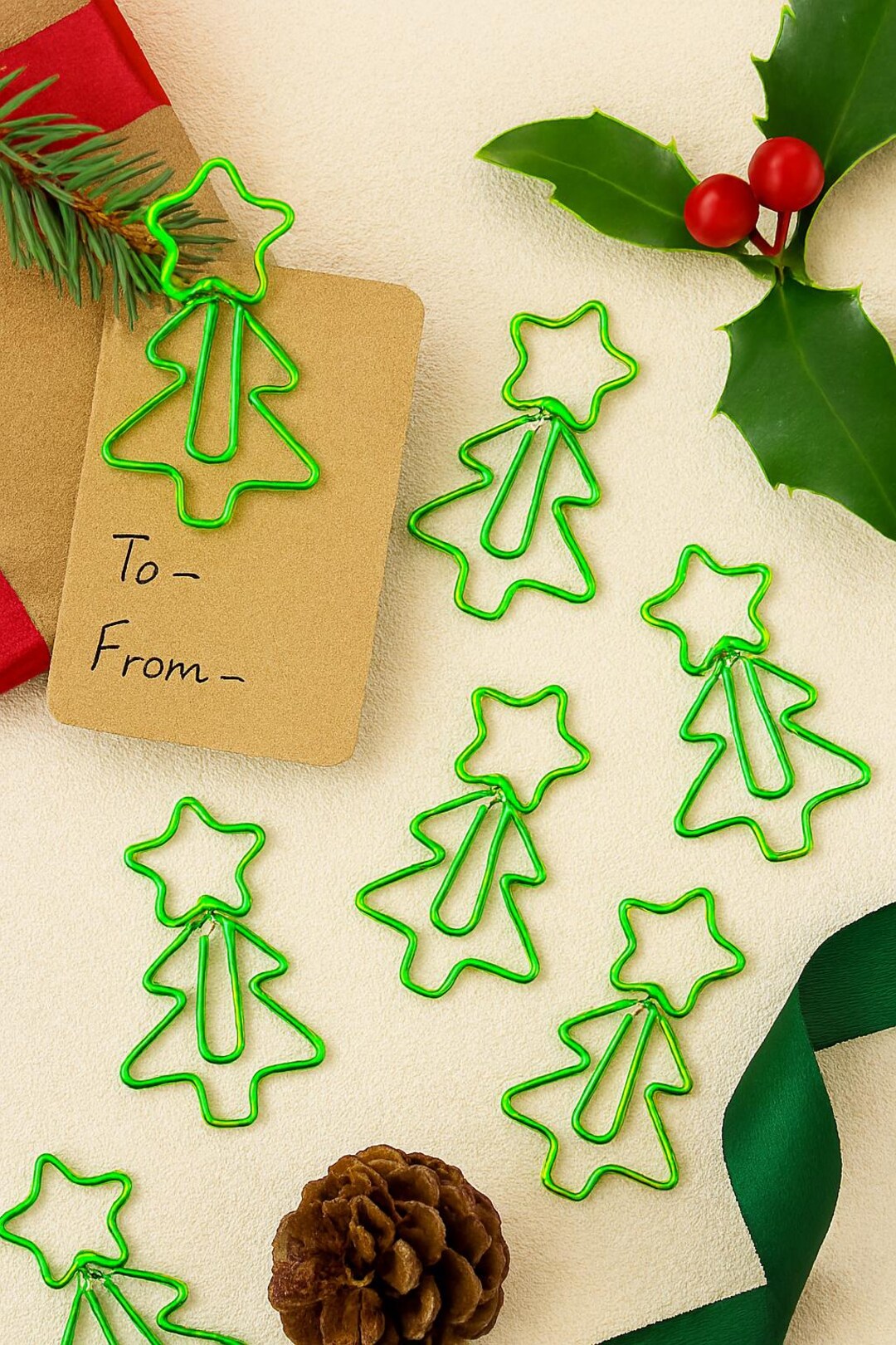 Christmas Tree Paper Clips: Green Metal Holiday Planner Clips (10pcs ...