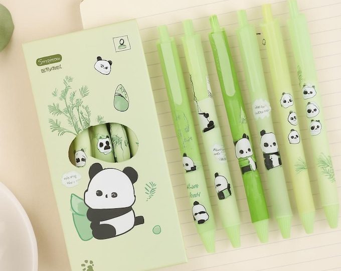 Panda Pen Set – 6pcs Cute Push Neutral Pens | Durable, Smooth Writing ...