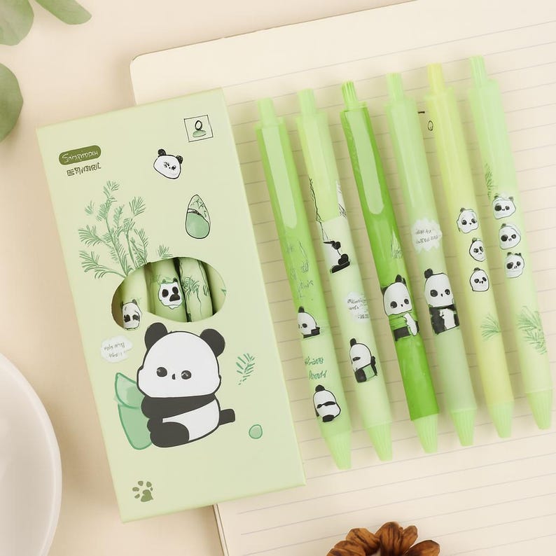 Panda Pen Set – 6pcs Cute Push Neutral Pens | Durable, Smooth Writing ...