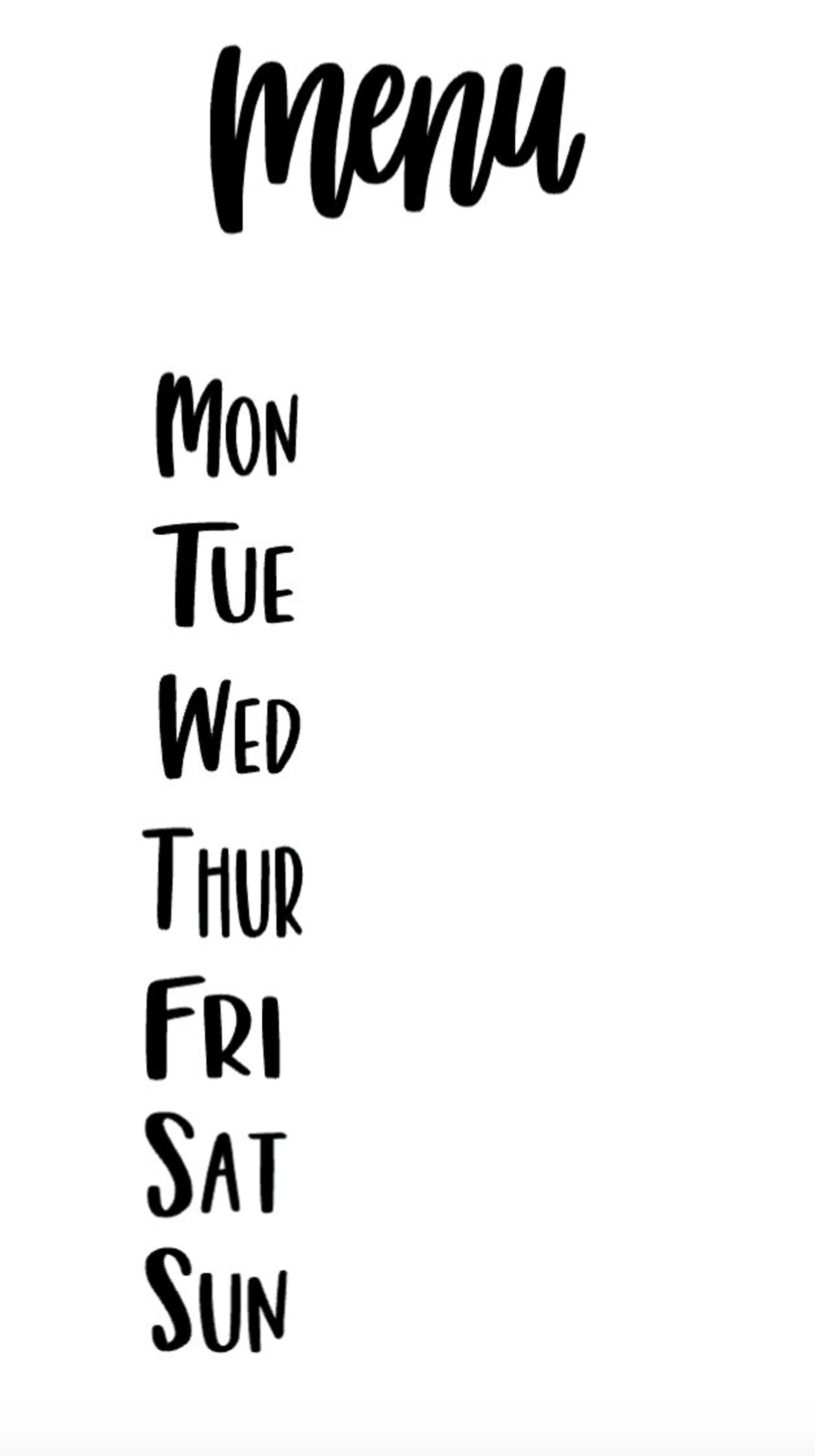 Customizable Menu Weekly Planner Vinyl Decal-kitchen Organization ...