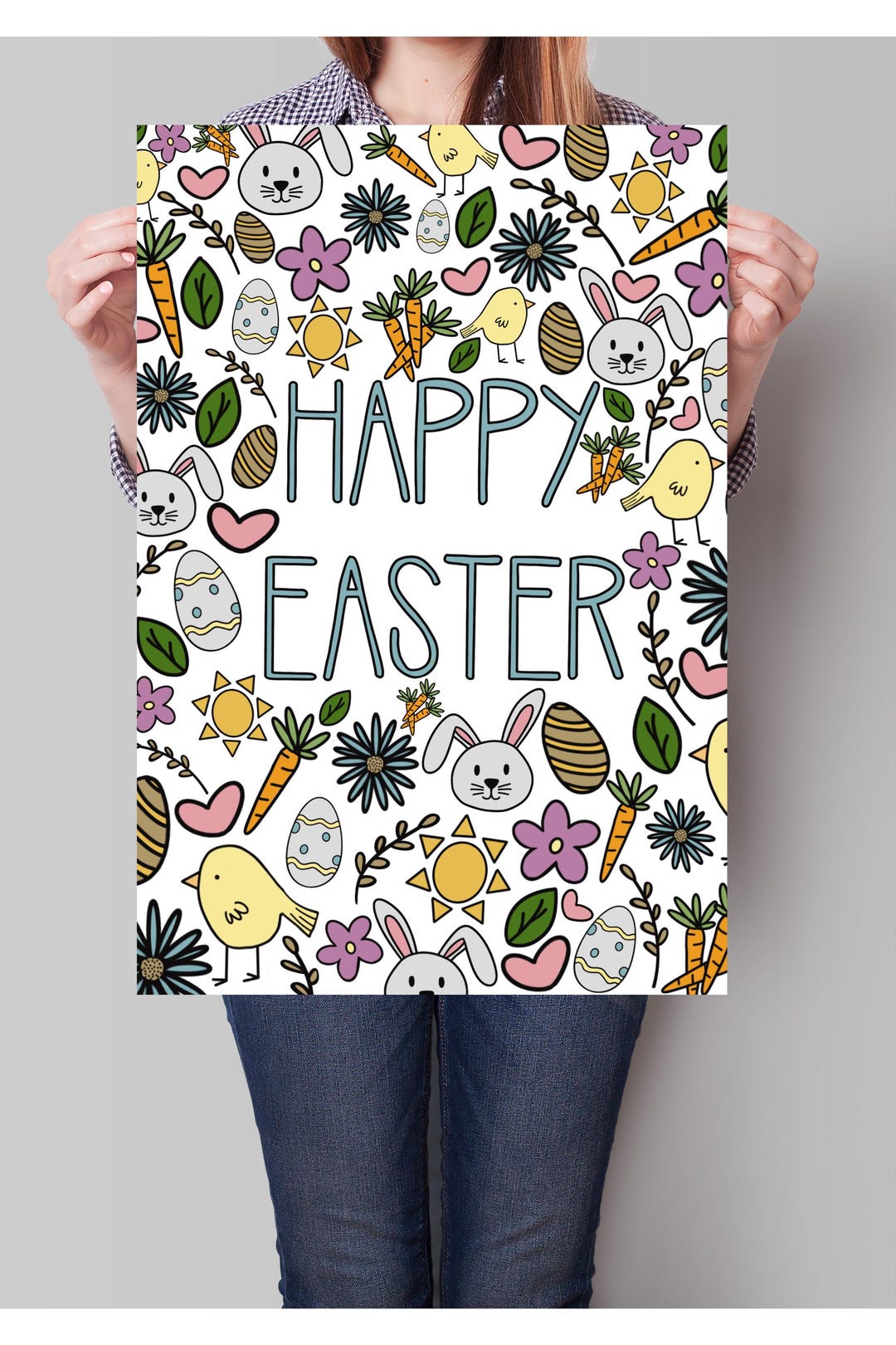 Multiple Easter Coloring Page Giant Poster Spring Activity for Kids ...