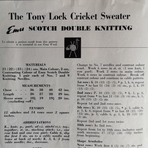 Emu 114, the Tony Lock Cricket Sweater, Knitting Pattern, Original ...