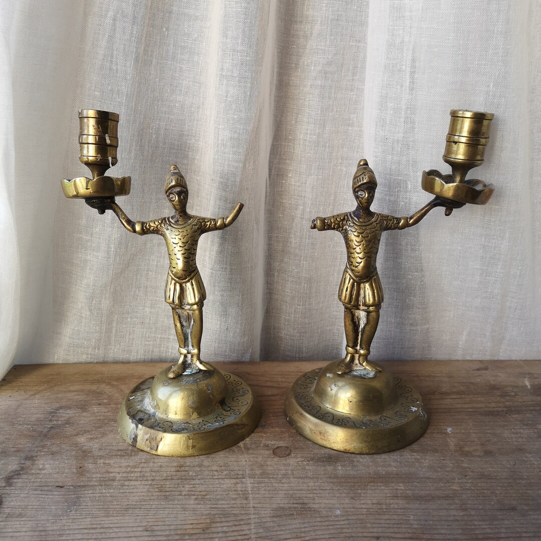 Brass Roman Soldier Candlesticks, a Pair - Etsy