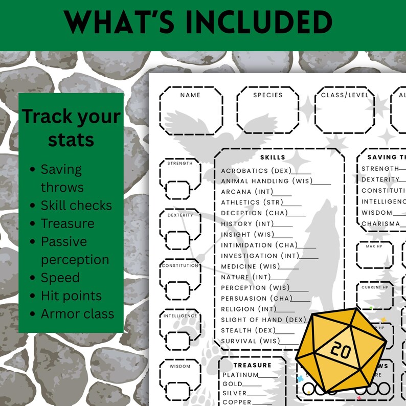 Printable Ranger Character Sheet, RPG Class Theme (PDF) - Etsy