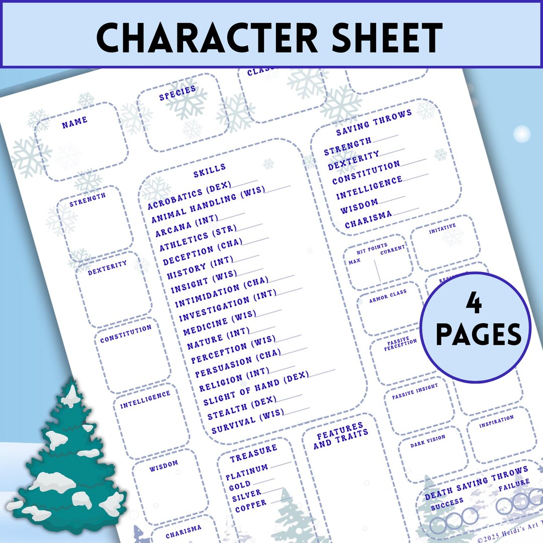 Winter Realm 5e Character Sheet, Snowbound Adventure (PDF Printable) - Etsy