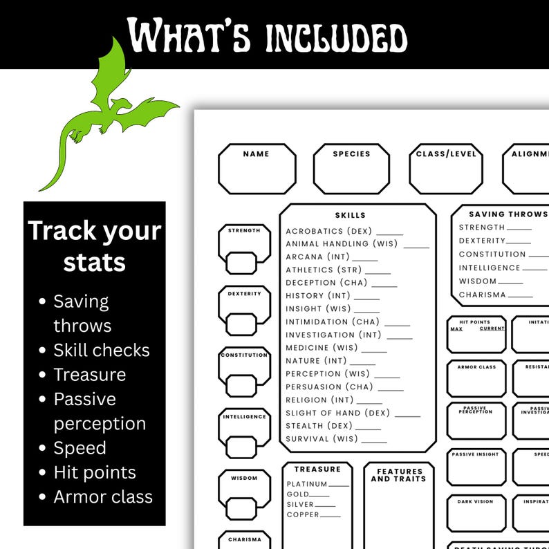 D&D Character Sheet, 5E, Easy Read, Minimalist (digital Download) - Etsy