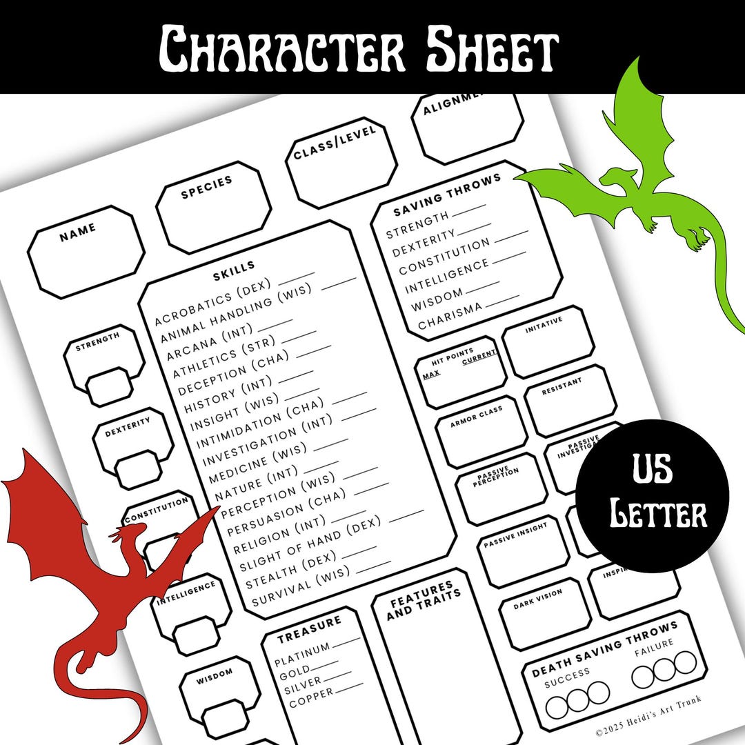 D&D Character Sheet, 5E, Easy Read, Minimalist (digital Download) - Etsy