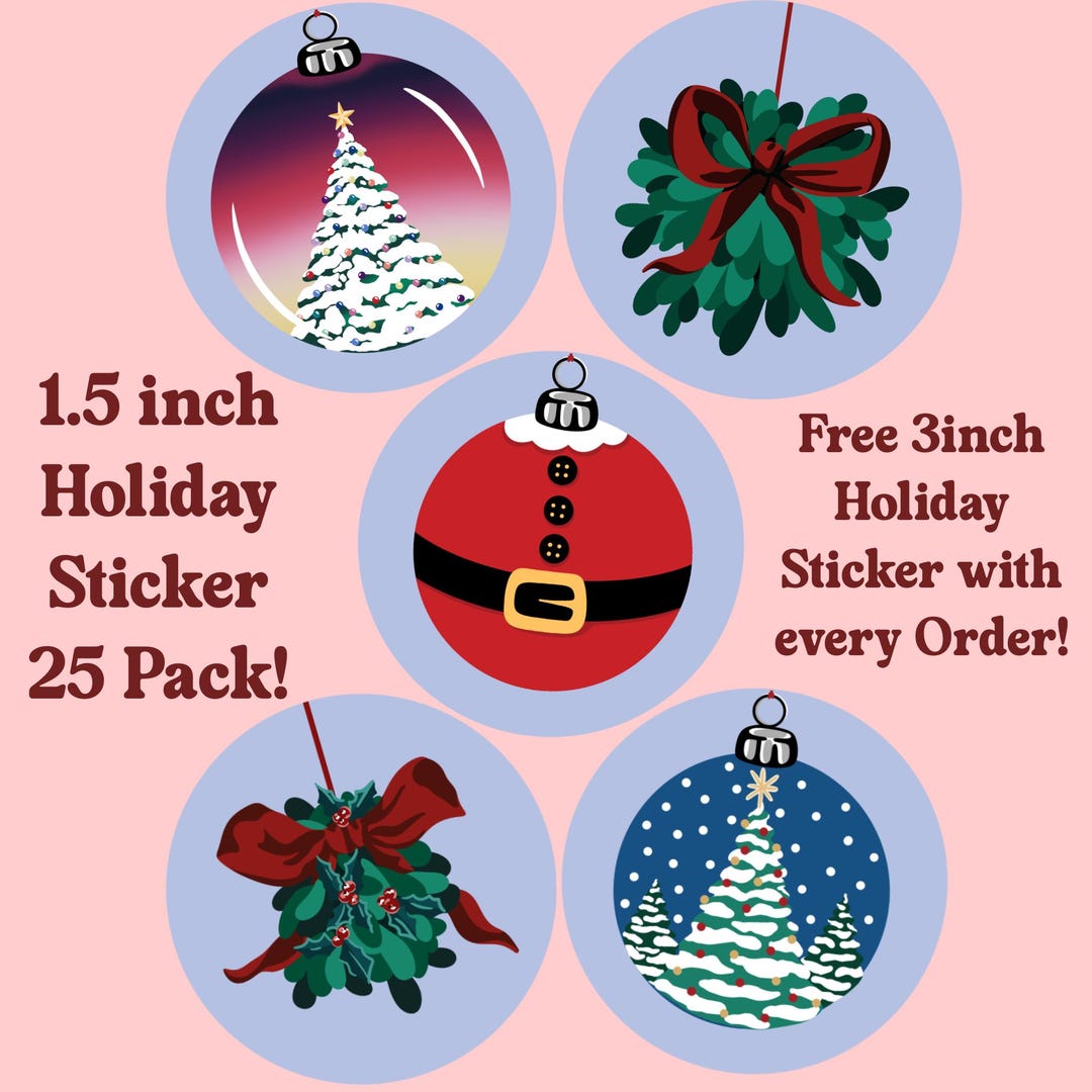 25 Pack 1.5 Inch Holiday Stickers Circle Christmas Card Sticker Pack ...