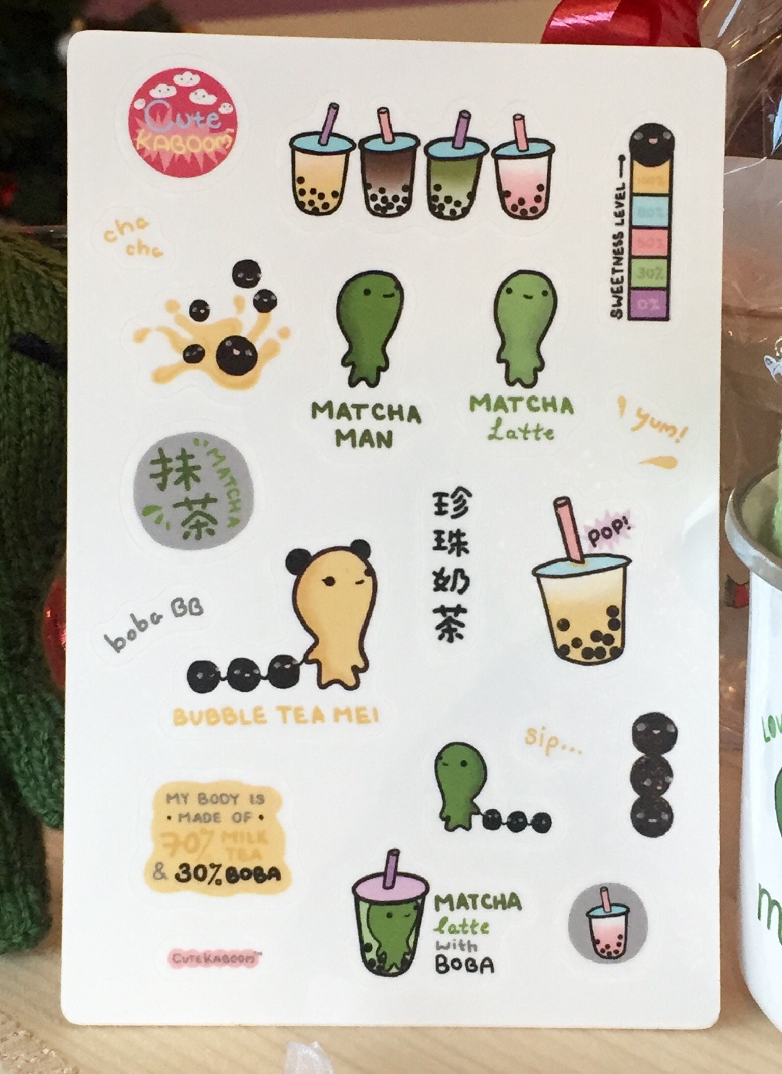 Matcha Man Sticker Sheet Kawaii Food Bubble Tea Lover | Etsy