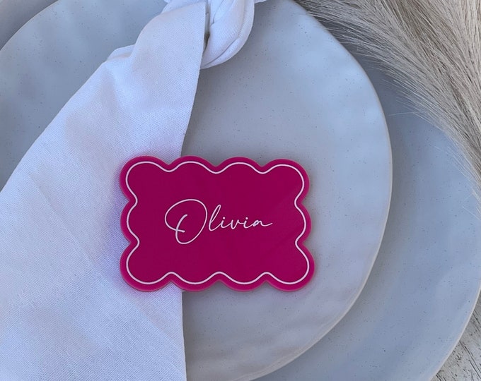 Wave Name Cards Acrylic Laser Personalised, Individual Guests Place ...