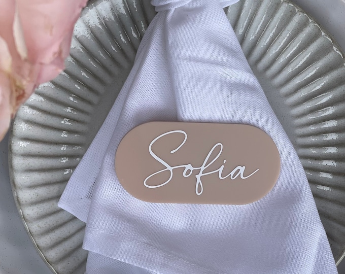 Stone, Oval Name Cards Acrylic Laser Personalised, Individual Guests ...