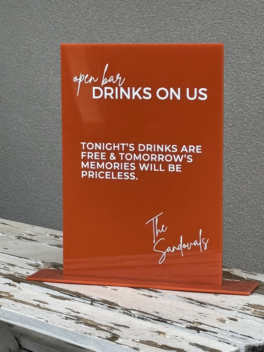 Open Bar Drinks Menu Sign | Acrylic + Laser | Drinks on Us | Wedding ...