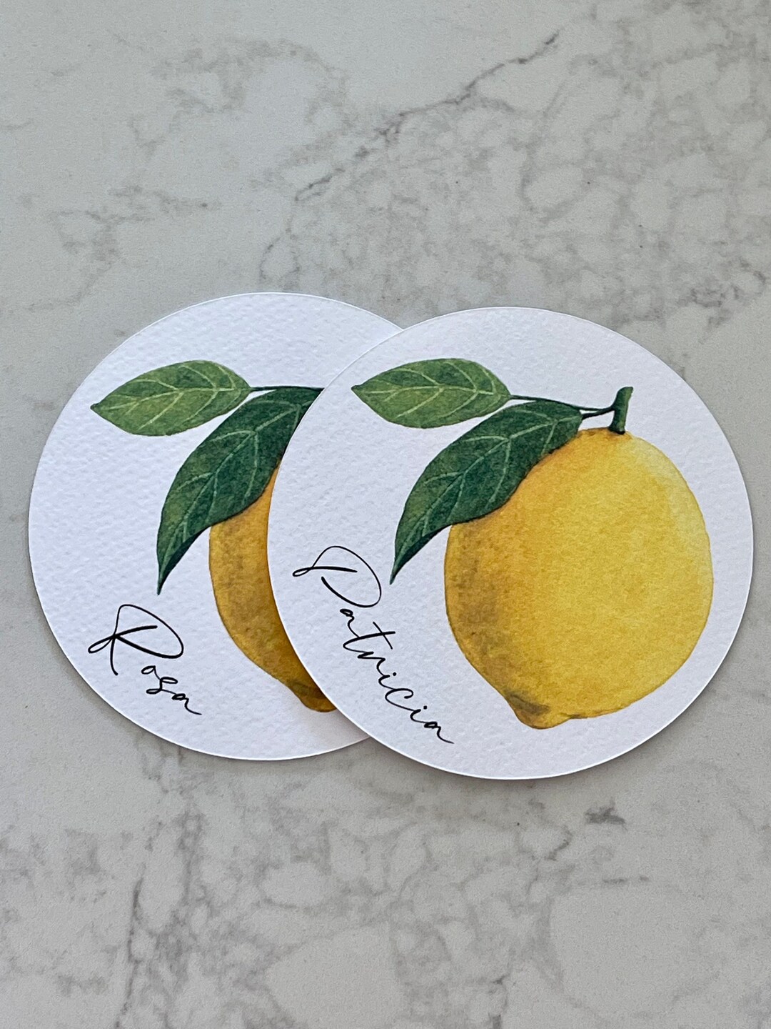 Lemon Name Place Cards Circle Wedding Bridal Baby Shower Birthday Party ...