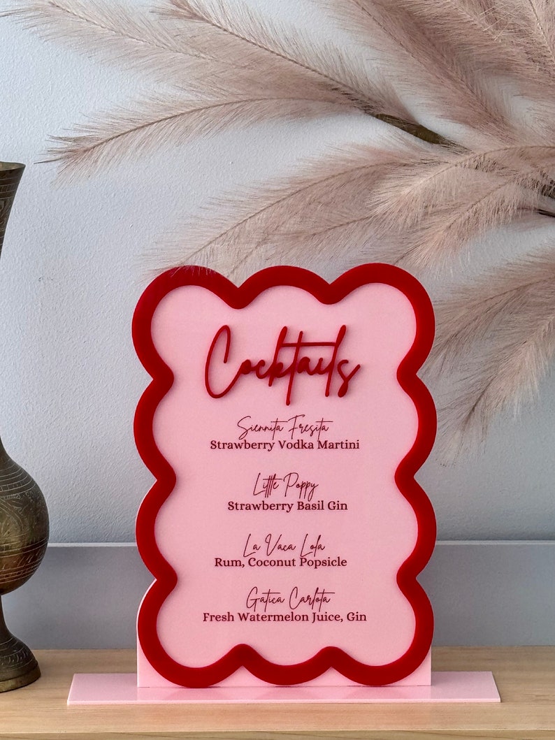 Wave Drinks Menu Sign | 3D Menu Drink Sign | Wave Border | Wedding ...
