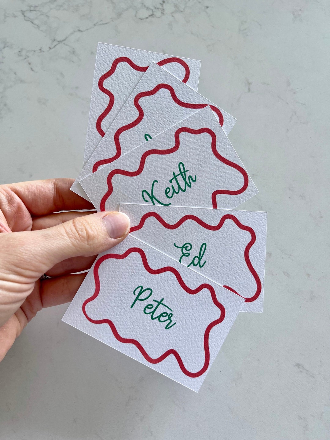 Christmas Wave Table Name Place Cards | Rectangle | Red + Green Xmas ...