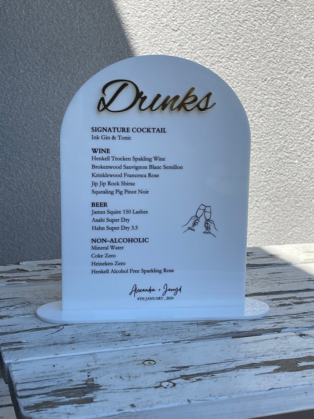 Drinks Menu Sign | 3D Menu Drink Sign | Acrylic + Laser | Wedding | the ...