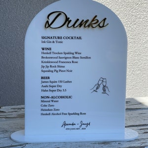 Drinks Menu Sign | 3D Menu Drink Sign | Acrylic + Laser | Wedding | the ...