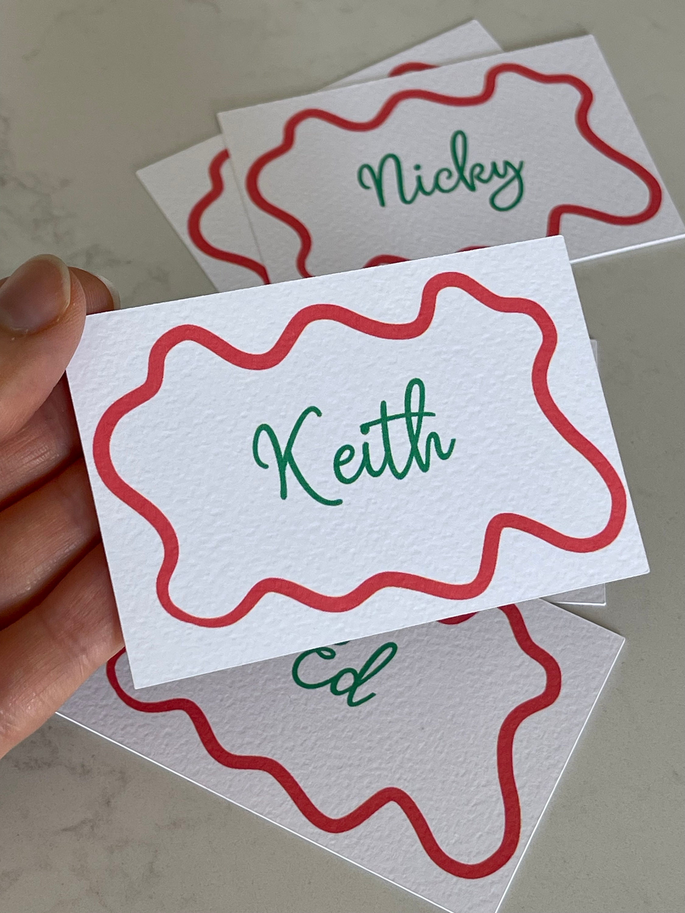 Christmas Wave Table Name Place Cards | Rectangle | Red + Green Xmas ...