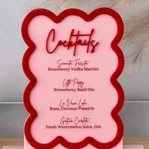 Wave Drinks Menu Sign | 3D Menu Drink Sign | Wave Border | Wedding ...