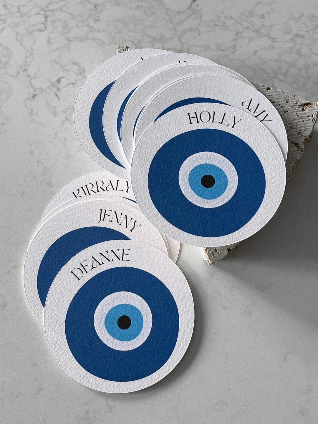 Evil Eye Name Place Cards Circle Wedding Bridal Baby Shower Birthday ...