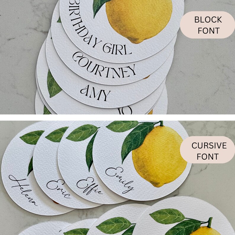 Lemon Name Place Cards Circle Wedding Bridal Baby Shower - Etsy Australia