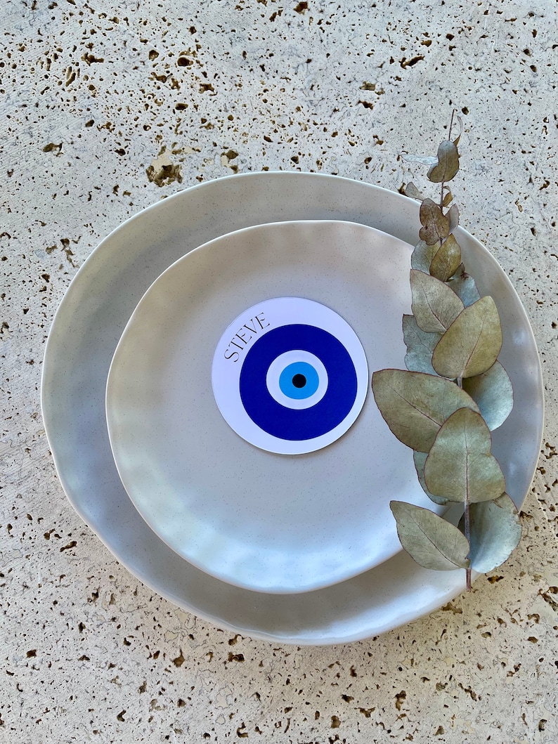 Evil Eye Name Place Cards Circle Wedding Bridal Baby Shower Birthday ...