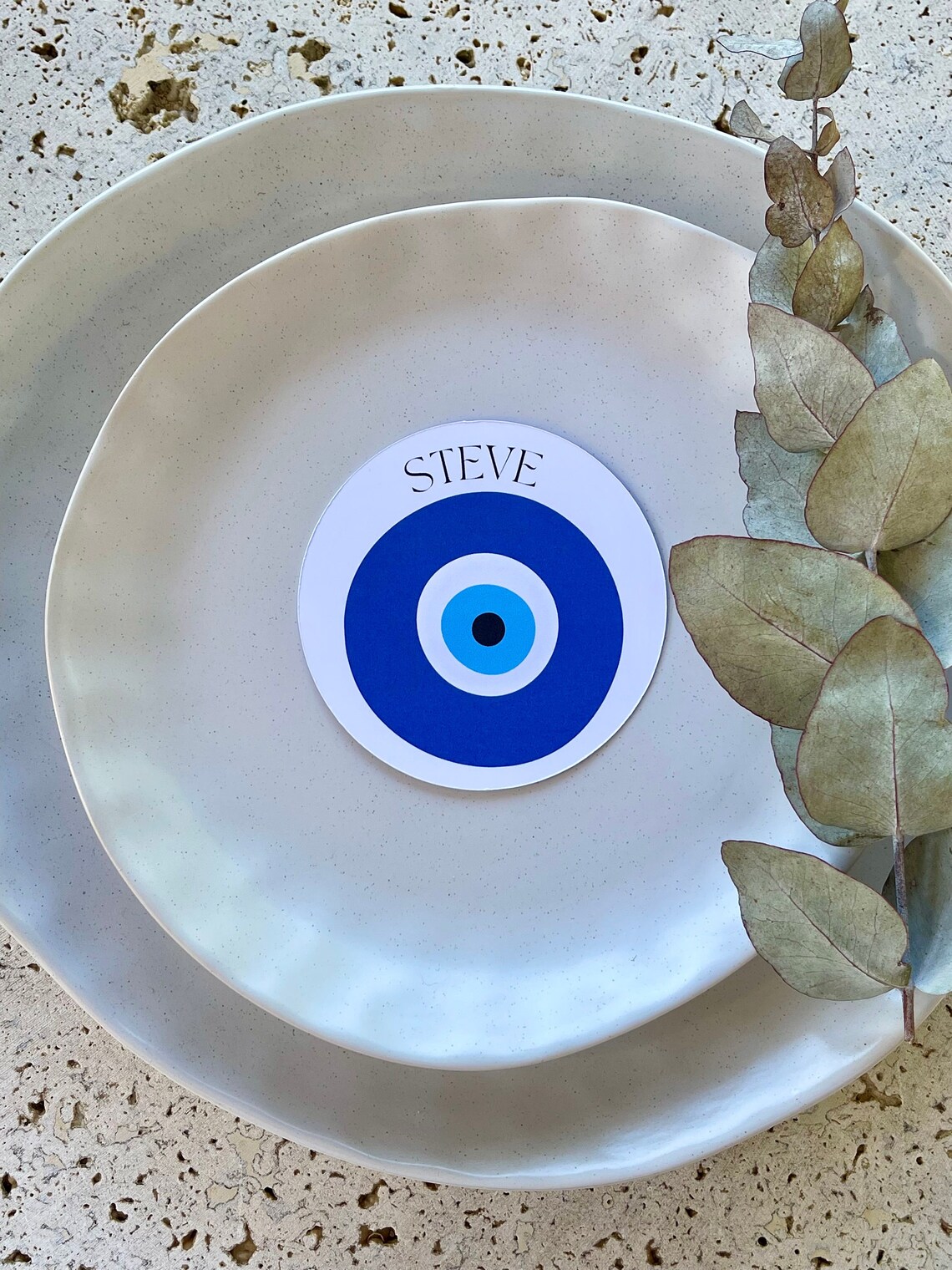 Evil Eye Name Place Cards Circle Wedding Bridal Baby Shower Birthday ...