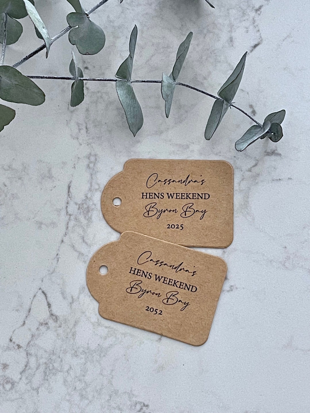 Hens Weekend Party Gift Tags Kraft Brown Personalised Rustic Cursive ...