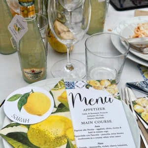 Lemon Name Place Cards Circle Wedding Bridal Baby Shower Birthday Party ...