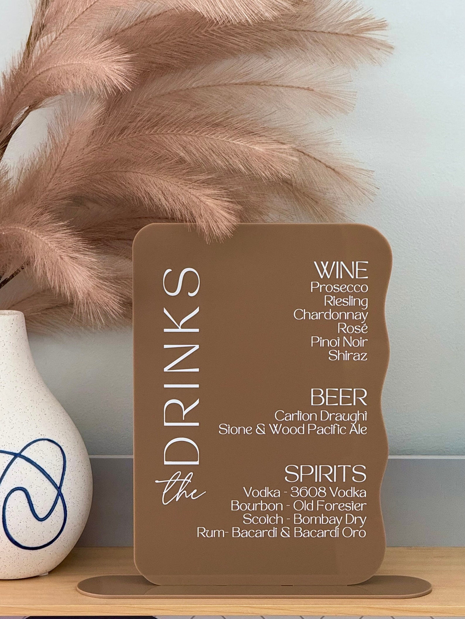 Wave Drinks Menu Sign | Acrylic + Laser | Minimalist | Wedding | the ...