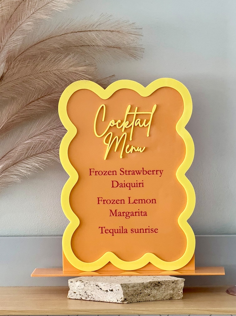 Wave Drinks Menu Sign | 3D Menu Drink Sign | Wave Border | Wedding ...