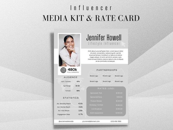 1 Page Influencer Media Kit & Rate Card Canva Template - Etsy