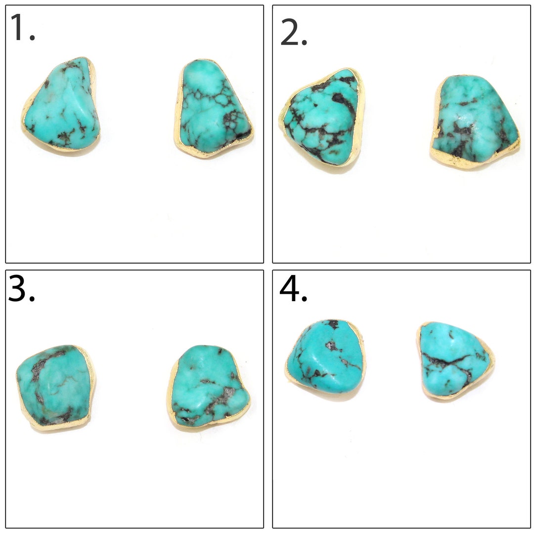 Natural Turquoise Stud Earrings, Raw Blue Turquoise Stud Earrings, Gold ...
