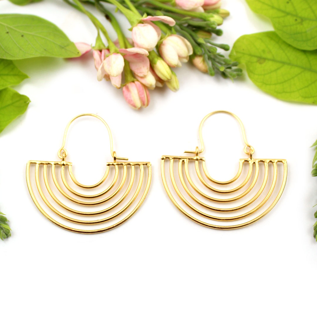 Gold Plated D Shape Earrings: Brass Geometric Wire Dangle - Etsy