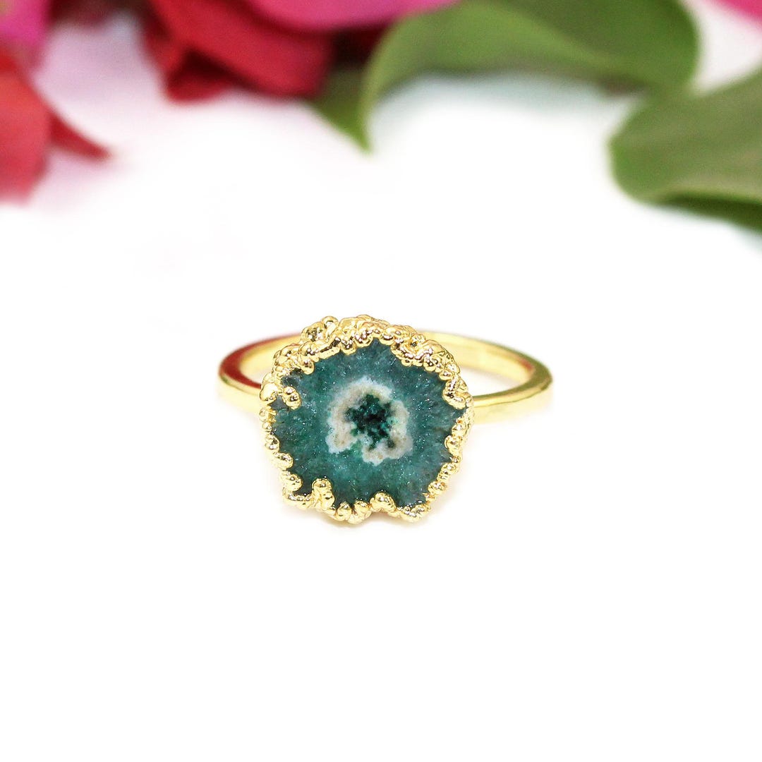 Gold Electroplated Solar Quartz Ring: Green Boho Jewelry - Etsy