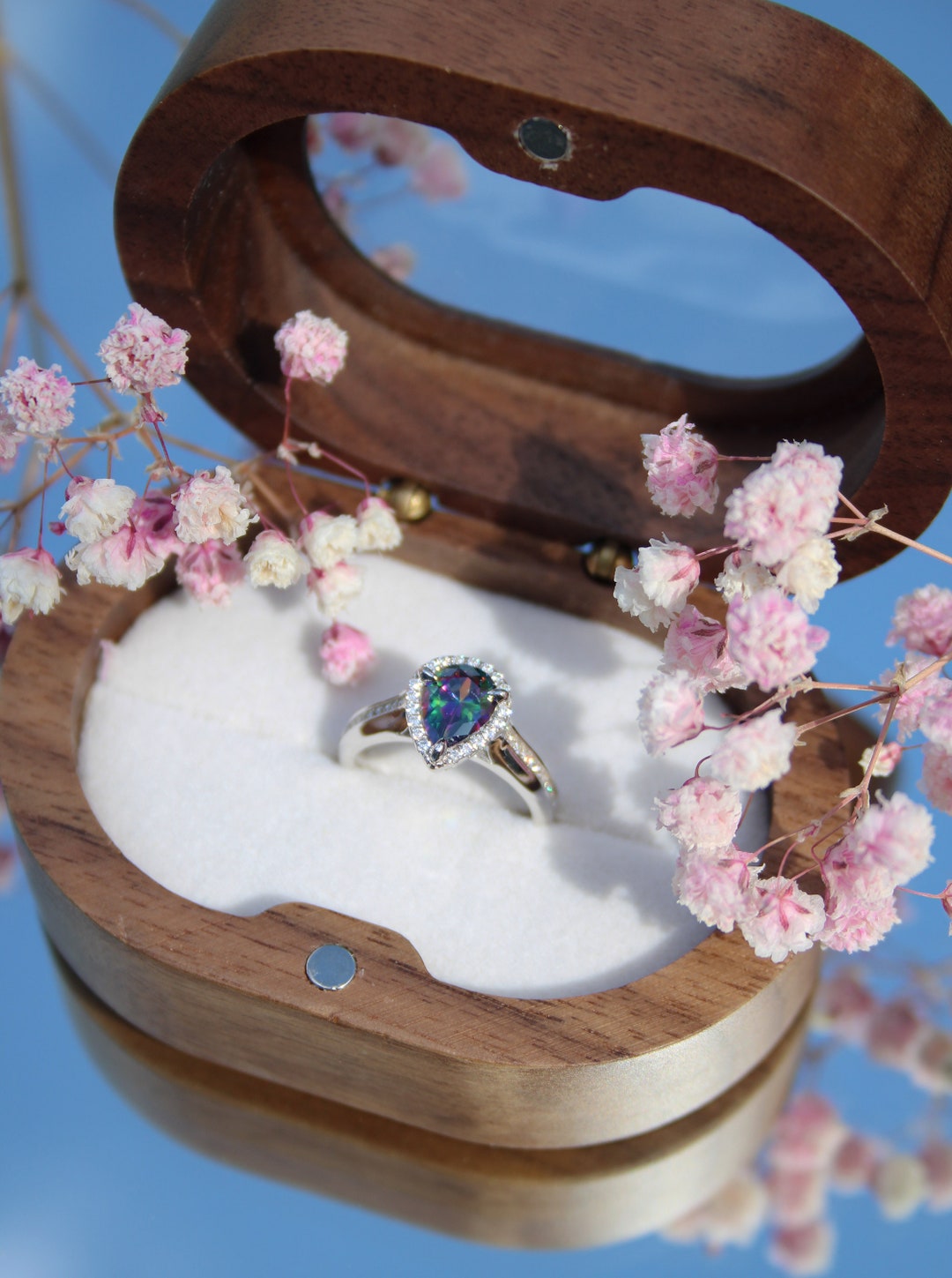 Black Multi Colored "aurora" Pear Cut Halo Ring - Rainbow Zirconia ...