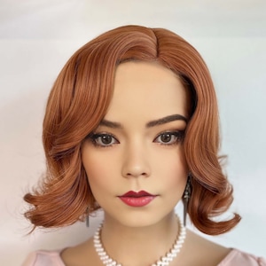 Ginger Wig Queen's Gambit Cosplay Wig Orange Wavy Small Lace Wig Beth ...