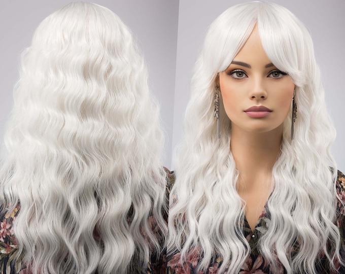 Icy Pearl White Wig Silver Gray Wig Straight Layered Grey Wig Drag ...
