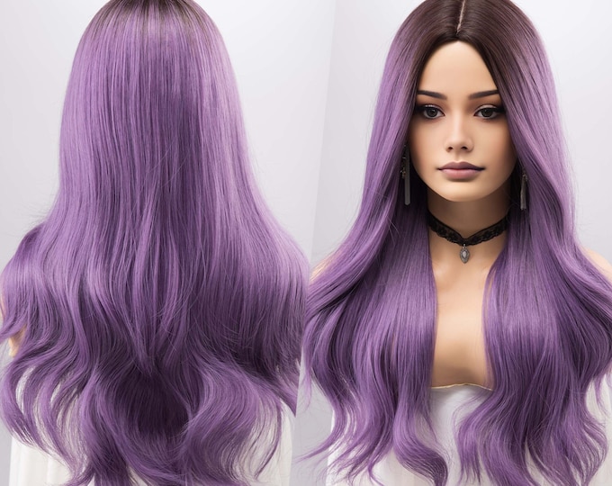 Purple Wig Wavy Violet Color Wig Long Wavy Wig Cosplay Wig Party Hair ...