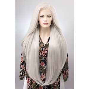 Icy Silver White Lace Front Wig, 32" Straight Heat Resistant Wig Odella ...