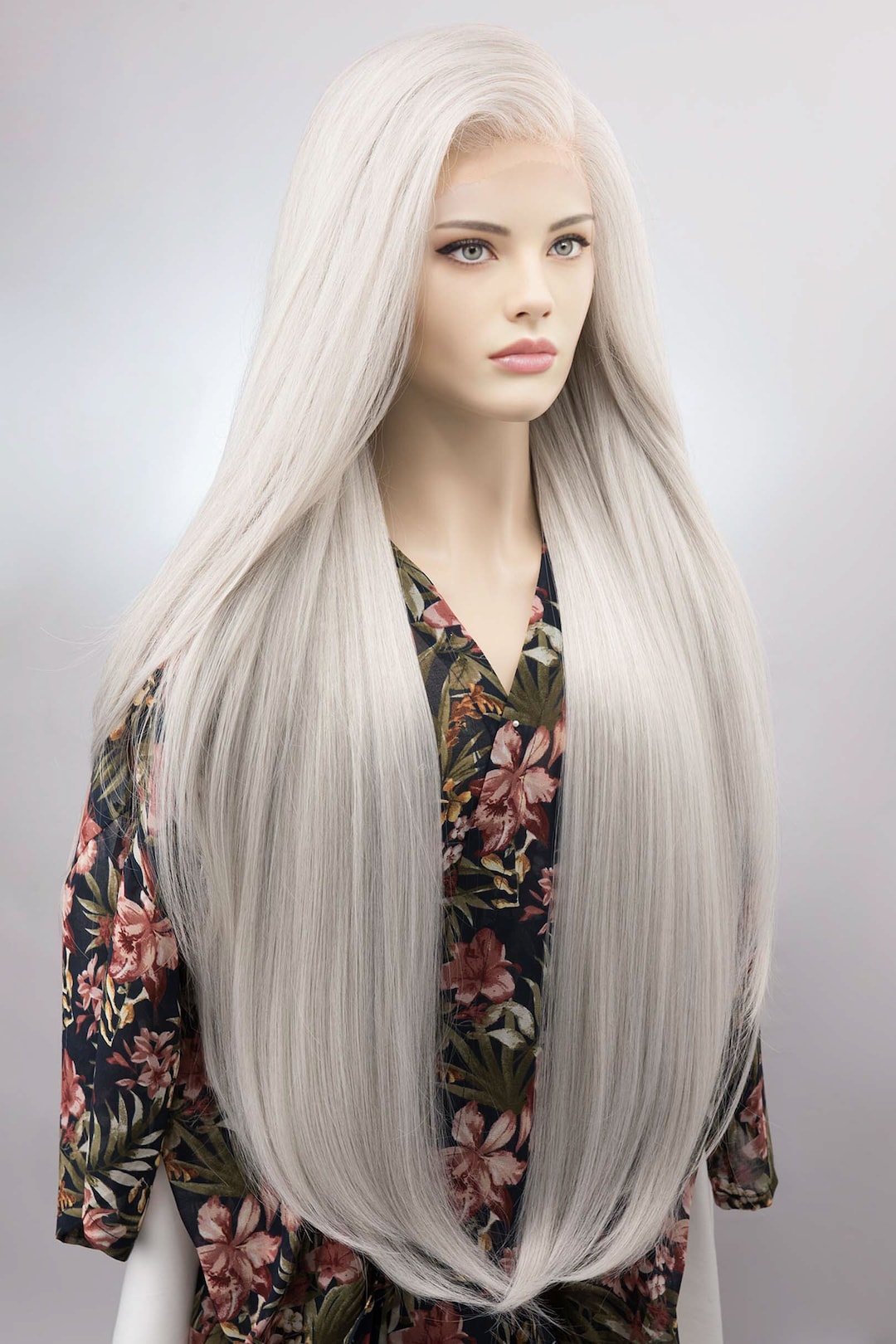 Icy Silver White Lace Front Wig, 32" Straight Heat Resistant Wig Odella ...